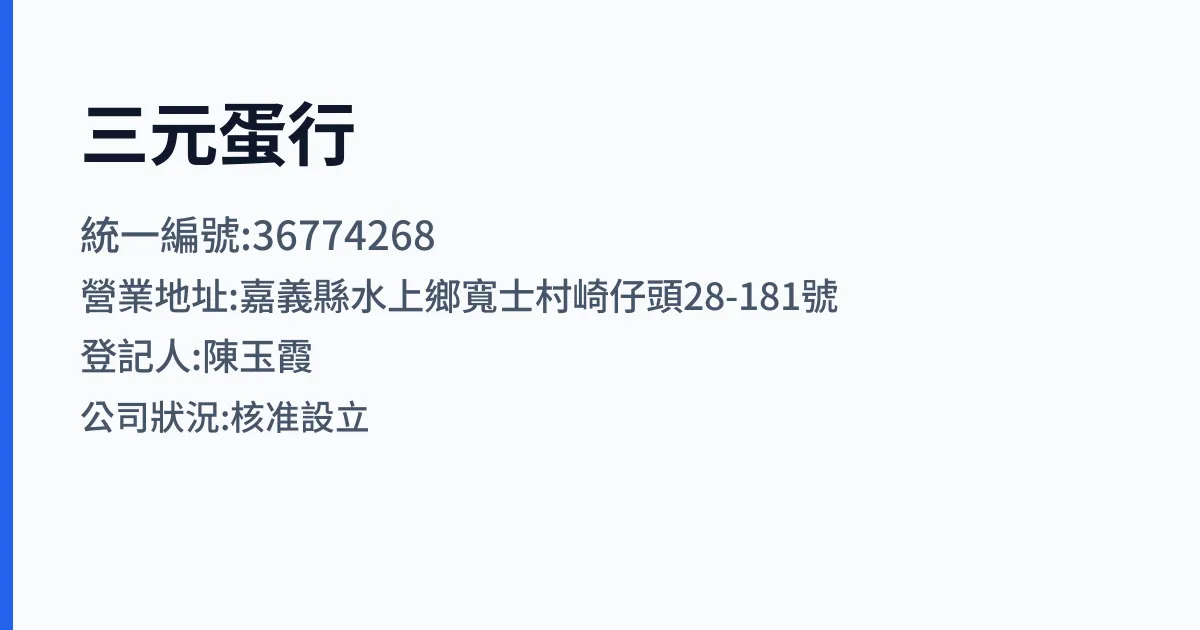 三元蛋行 - 統編 36774268（嘉義縣） 公司登記資料與營業項目詳細圖表