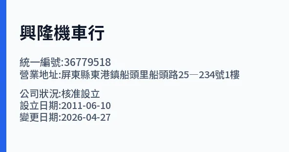 興隆機車行的照片-統編 36779518(屏東縣) 公司登記資料與營業項目詳細圖表