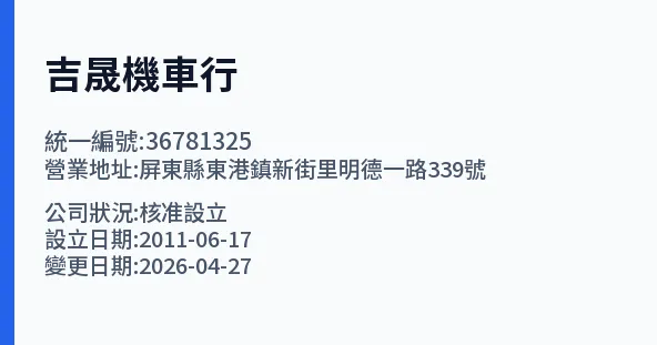 吉晟機車行的照片-統編 36781325(屏東縣) 公司登記資料與營業項目詳細圖表
