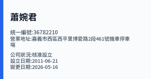 蕭婉君的照片-統編 36782210(嘉義市) 公司登記資料與營業項目詳細圖表