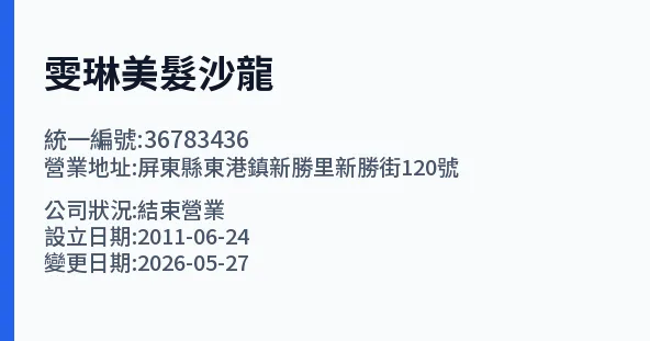 雯琳美髮沙龍的照片-統編 36783436(屏東縣) 公司登記資料與營業項目詳細圖表