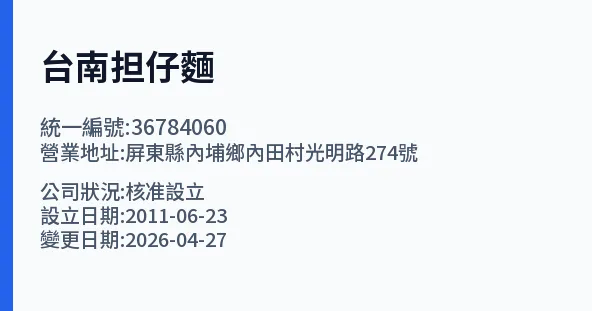 台南担仔麵的照片-統編 36784060(屏東縣) 公司登記資料與營業項目詳細圖表