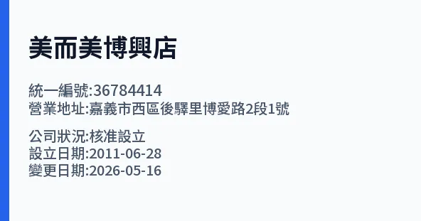 美而美博興店的照片-統編 36784414(嘉義市) 公司登記資料與營業項目詳細圖表