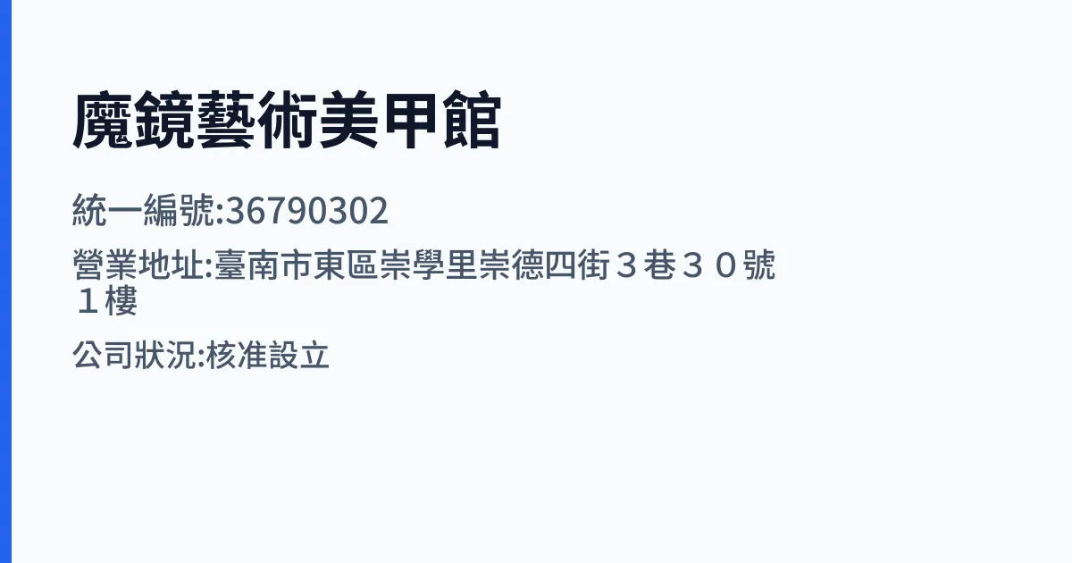 魔鏡藝術美甲館 - 統編 36790302(臺南市) 公司登記資料與營業項目詳細圖表