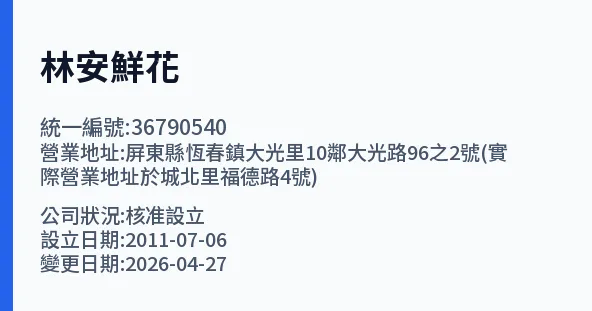 林安鮮花的照片-統編 36790540(屏東縣) 公司登記資料與營業項目詳細圖表