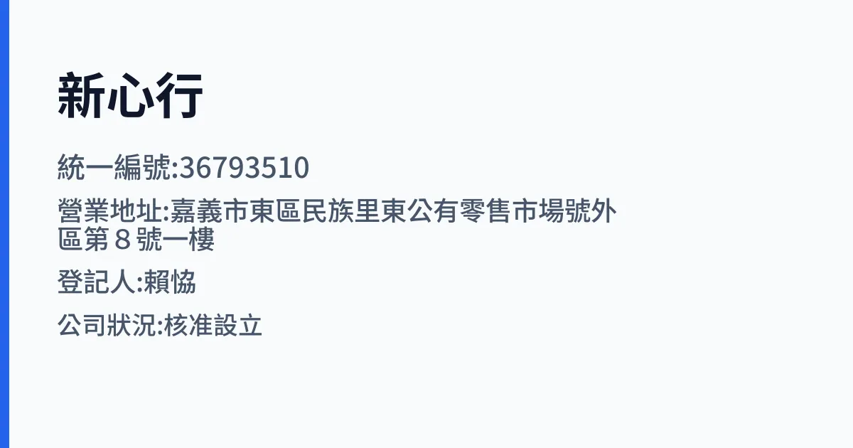新心行 - 統編 36793510(嘉義市) 公司登記資料與營業項目詳細圖表