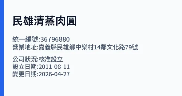 民雄清蒸肉圓的照片-統編 36796880(嘉義縣) 公司登記資料與營業項目詳細圖表