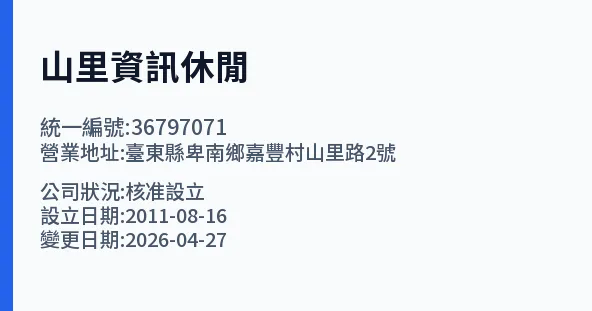 山里資訊休閒的照片-統編 36797071(臺東縣) 公司登記資料與營業項目詳細圖表