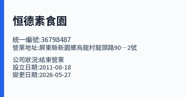 恒德素食園的照片-統編 36798487(屏東縣) 公司登記資料與營業項目詳細圖表