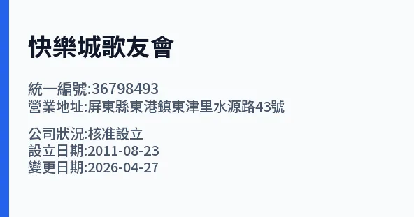 快樂城歌友會的照片-統編 36798493(屏東縣) 公司登記資料與營業項目詳細圖表