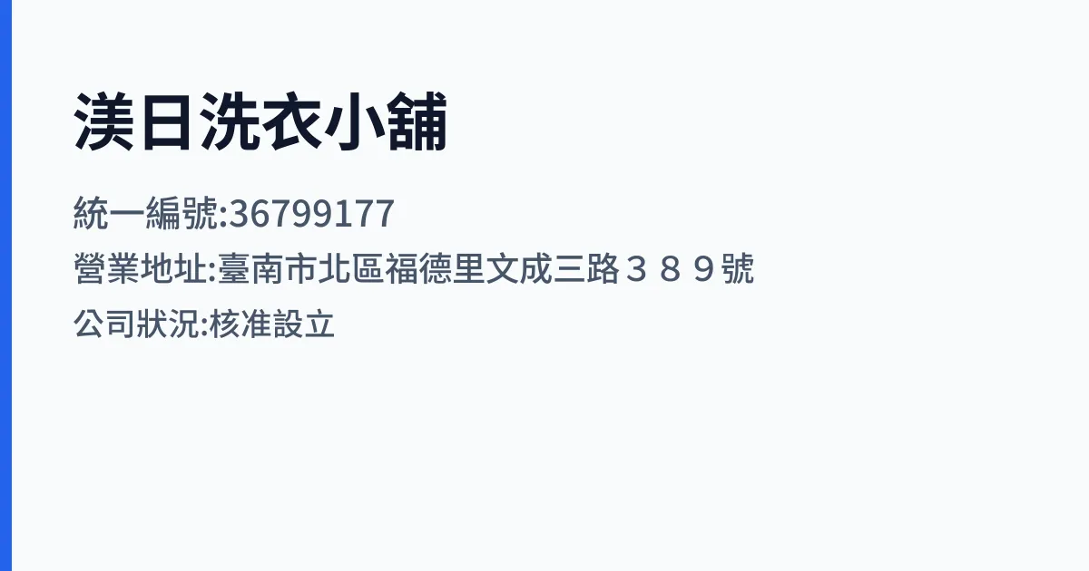 渼日洗衣小舖 - 統編 36799177(臺南市) 公司登記資料與營業項目詳細圖表