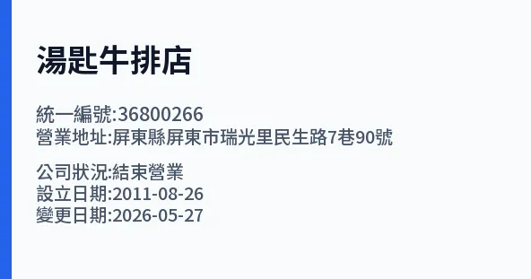 湯匙牛排店的照片-統編 36800266(屏東縣) 公司登記資料與營業項目詳細圖表