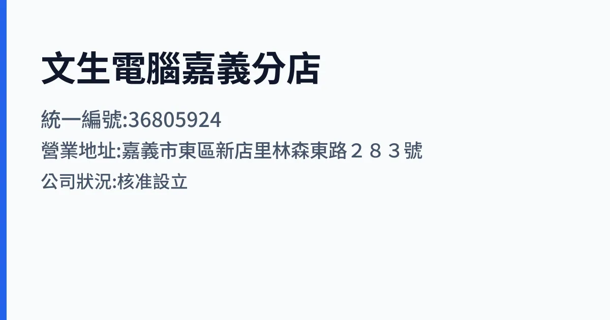 文生電腦嘉義分店 - 統編 36805924(嘉義市) 公司登記資料與營業項目詳細圖表