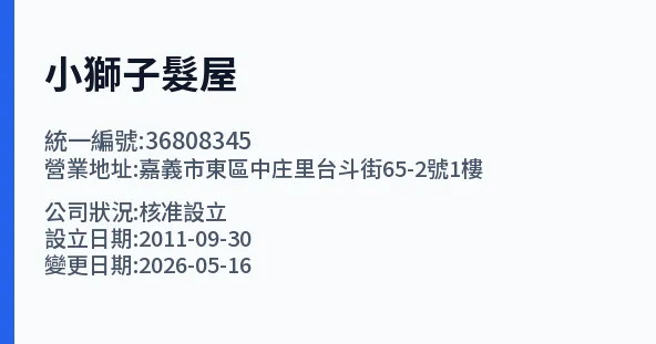 小獅子髮屋的照片-統編 36808345(嘉義市) 公司登記資料與營業項目詳細圖表