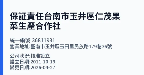 保証責任台南市玉井區仁茂果菜生產合作社的照片-統編 36811931(臺南市) 公司登記資料與營業項目詳細圖表