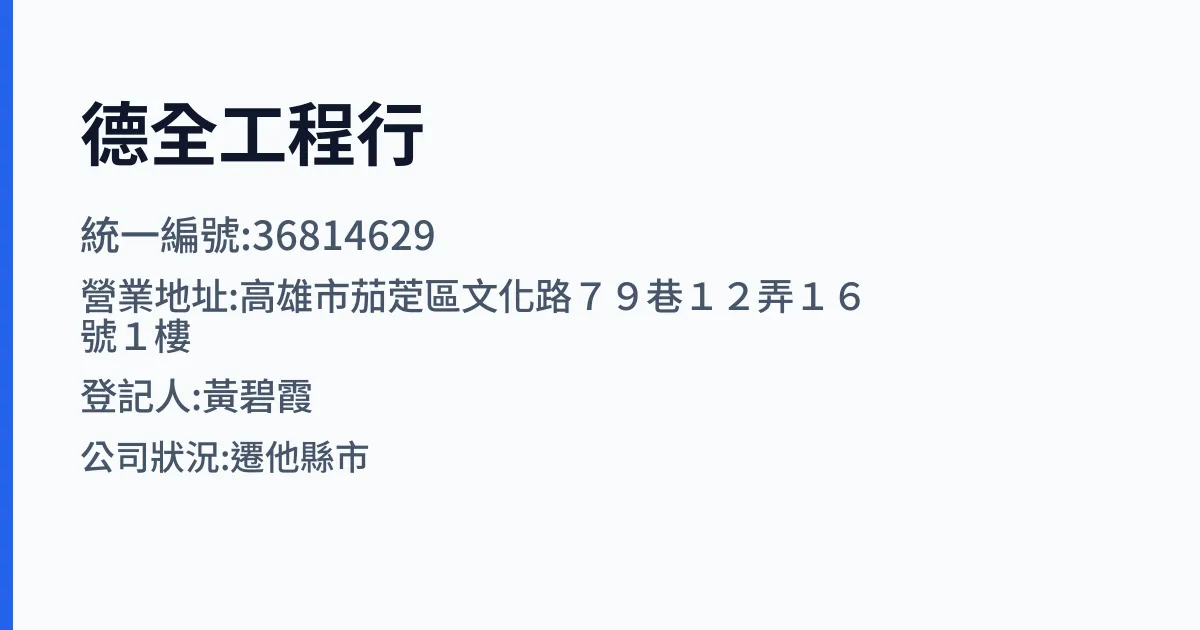 德全工程行 - 統編 36814629(臺南市) 公司登記資料與營業項目詳細圖表