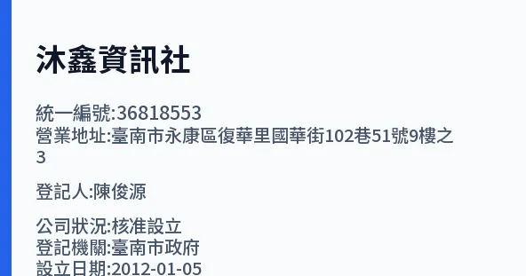 沐鑫資訊社的照片-統編 36818553(臺南市) 公司登記資料與營業項目詳細圖表