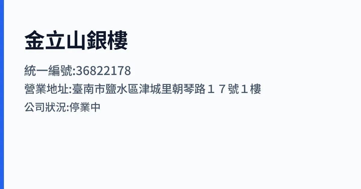 金立山銀樓 - 統編 36822178(臺南市) 公司登記資料與營業項目詳細圖表