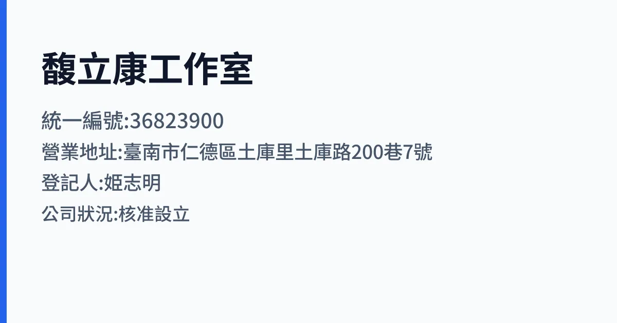 馥立康工作室 - 統編 36823900(臺南市) 公司登記資料與營業項目詳細圖表