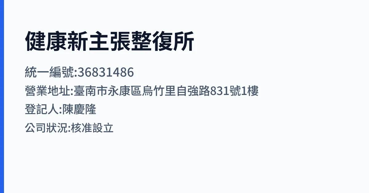 健康新主張整復所 - 統編 36831486(臺南市) 公司登記資料與營業項目詳細圖表