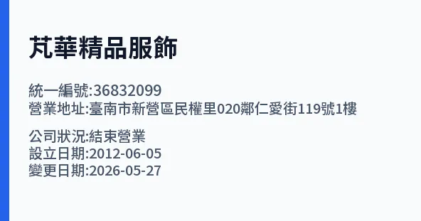 芃華精品服飾的照片-統編 36832099(臺南市) 公司登記資料與營業項目詳細圖表