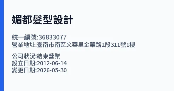 媚都髮型設計的照片-統編 36833077(臺南市) 公司登記資料與營業項目詳細圖表