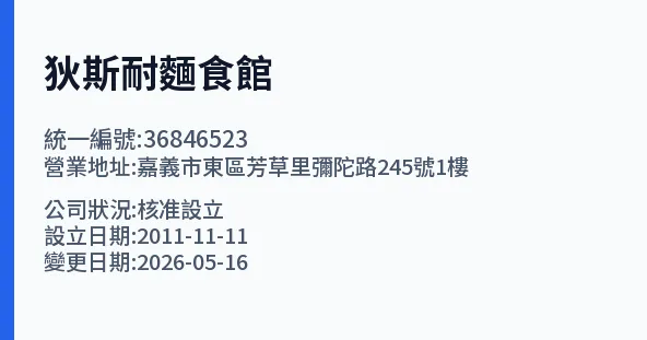 狄斯耐麵食館的照片-統編 36846523(嘉義市) 公司登記資料與營業項目詳細圖表