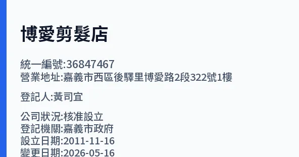 博愛剪髮店的照片-統編 36847467(嘉義市) 公司登記資料與營業項目詳細圖表