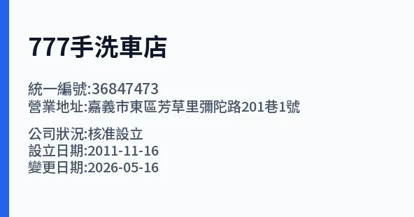 777手洗車店的照片-統編 36847473(嘉義市) 公司登記資料與營業項目詳細圖表