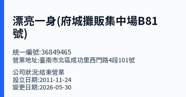 漂亮一身(府城攤販集中場B81號)的照片-統編 36849465(臺南市) 公司登記資料與營業項目詳細圖表