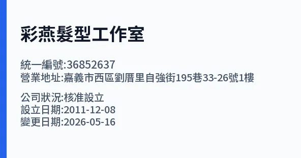 彩燕髮型工作室的照片-統編 36852637(嘉義市) 公司登記資料與營業項目詳細圖表