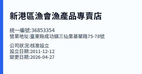 新港區漁會漁產品專賣店的照片-統編 36853354(臺東縣) 公司登記資料與營業項目詳細圖表