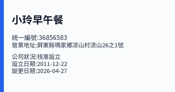 小玲早午餐的照片-統編 36856583(屏東縣) 公司登記資料與營業項目詳細圖表