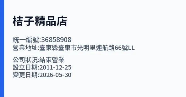 桔子精品店的照片-統編 36858908(臺東縣) 公司登記資料與營業項目詳細圖表