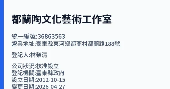 都蘭陶文化藝術工作室的照片-統編 36863563(臺東縣) 公司登記資料與營業項目詳細圖表