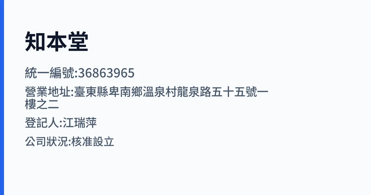 知本堂 - 統編 36863965(臺東縣) 公司登記資料與營業項目詳細圖表