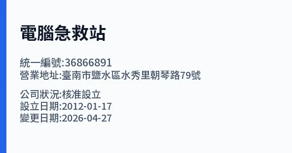 電腦急救站的照片-統編 36866891(臺南市) 公司登記資料與營業項目詳細圖表