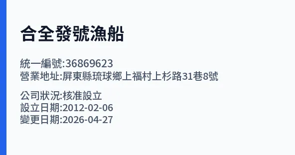 合全發號漁船的照片-統編 36869623(屏東縣) 公司登記資料與營業項目詳細圖表