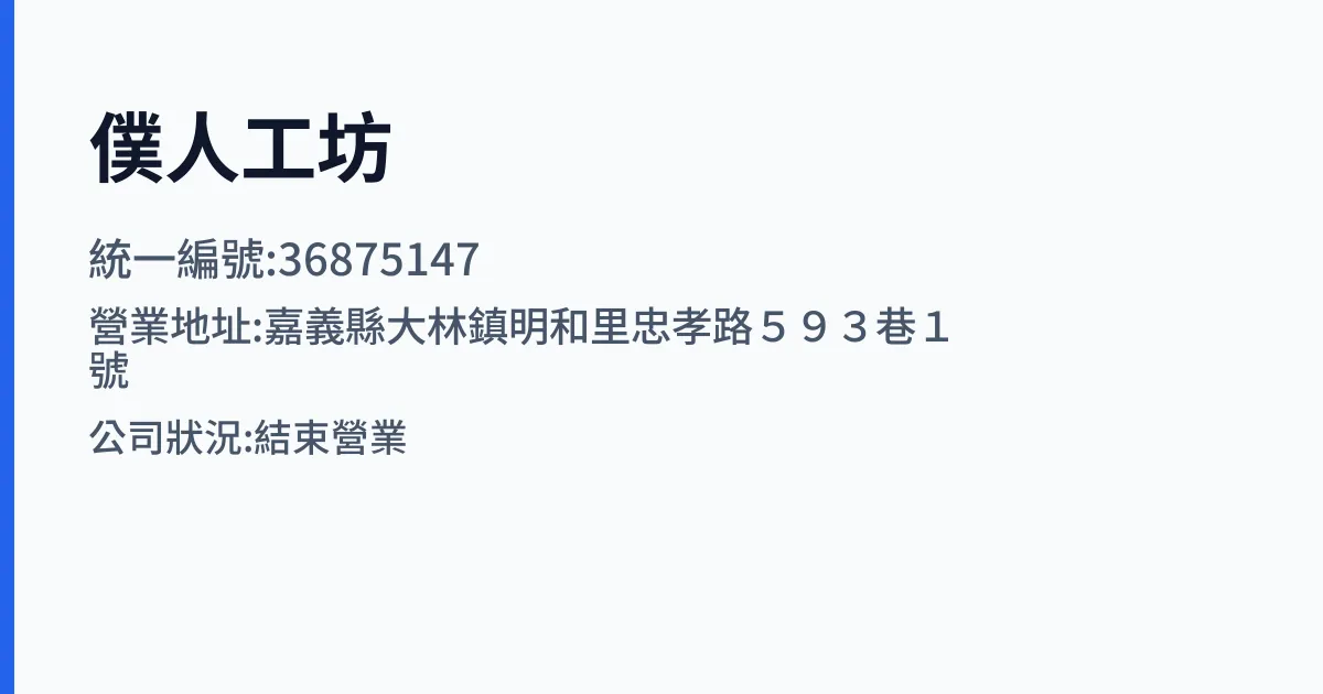 僕人工坊 - 統編 36875147(嘉義縣) 公司登記資料與營業項目詳細圖表