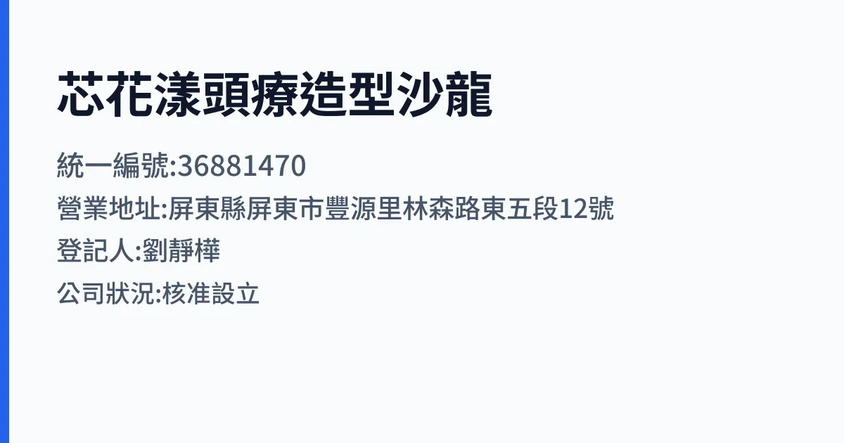 芯花漾頭療造型沙龍 - 統編 36881470(屏東縣) 公司登記資料與營業項目詳細圖表