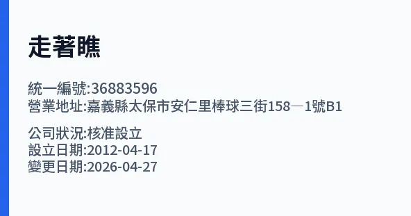 走著瞧的照片-統編 36883596(嘉義縣) 公司登記資料與營業項目詳細圖表