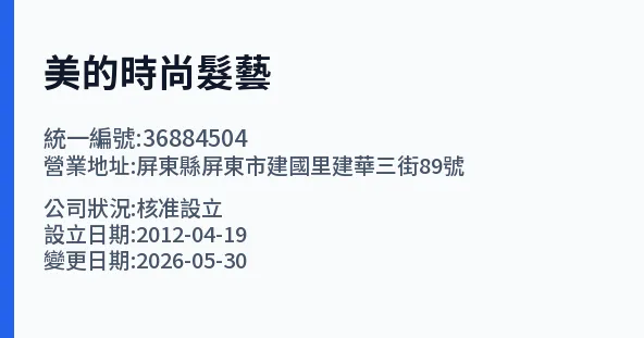 美的時尚髮藝的照片-統編 36884504(屏東縣) 公司登記資料與營業項目詳細圖表