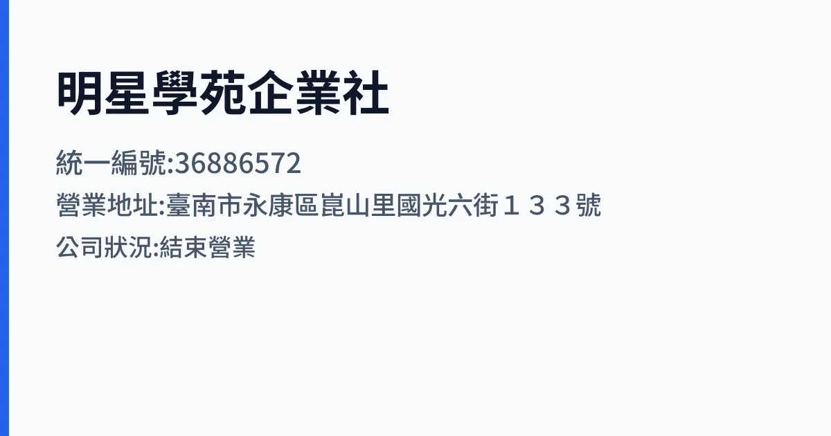 明星學苑企業社 - 統編 36886572(臺南市) 公司登記資料與營業項目詳細圖表