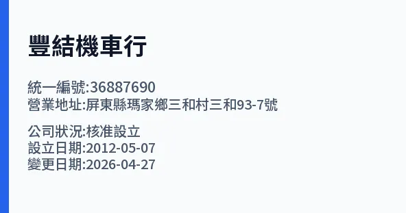 豐結機車行的照片-統編 36887690(屏東縣) 公司登記資料與營業項目詳細圖表