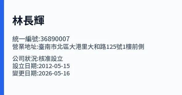 林長輝的照片-統編 36890007(臺南市) 公司登記資料與營業項目詳細圖表