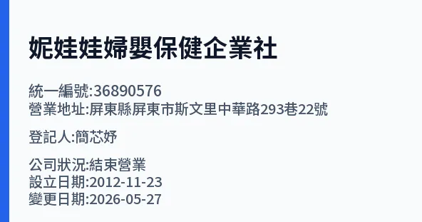 妮娃娃婦嬰保健企業社的照片-統編 36890576(屏東縣) 公司登記資料與營業項目詳細圖表