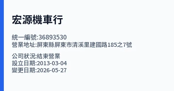 宏源機車行的照片-統編 36893530(屏東縣) 公司登記資料與營業項目詳細圖表