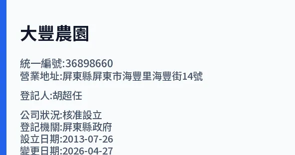 大豐農園的照片-統編 36898660(屏東縣) 公司登記資料與營業項目詳細圖表