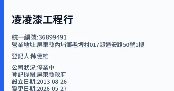凌凌漆工程行的照片-統編 36899491(屏東縣) 公司登記資料與營業項目詳細圖表
