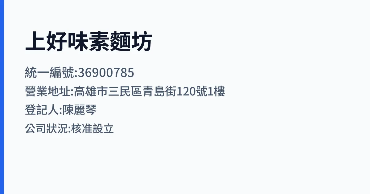 上好味素麵坊 - 統編 36900785(高雄市) 公司登記資料與營業項目詳細圖表